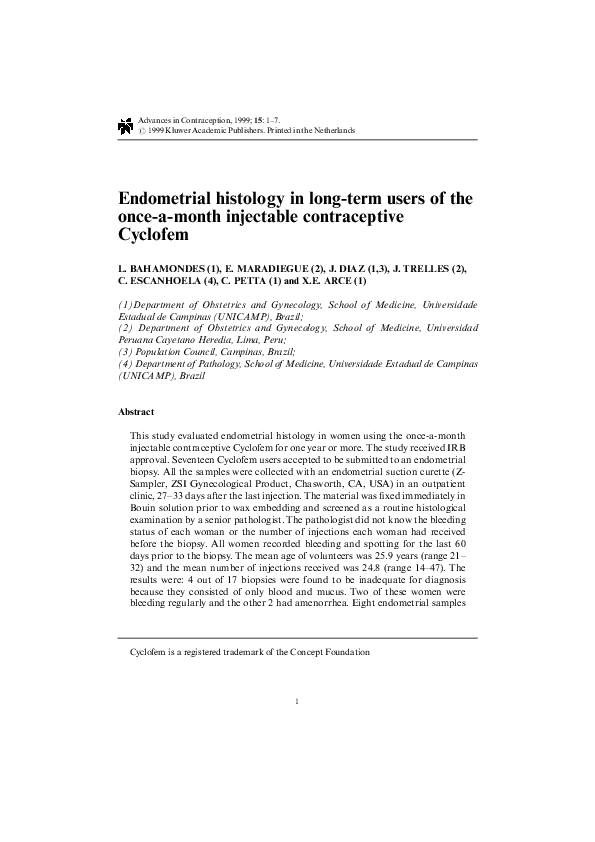 (PDF) Endometrial histology in long-term users of the once-a-month ...