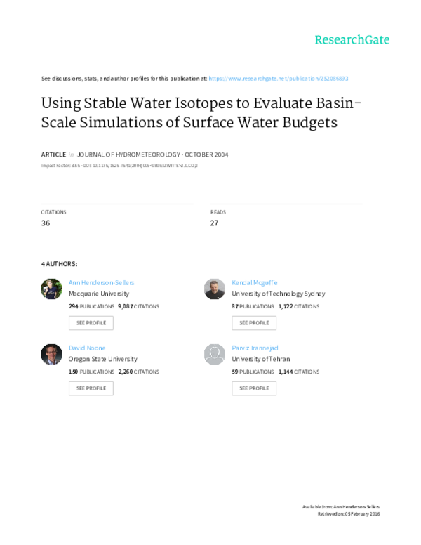 (PDF) Using Stable Water Isotopes to Evaluate Basin-Scale Simulations ...