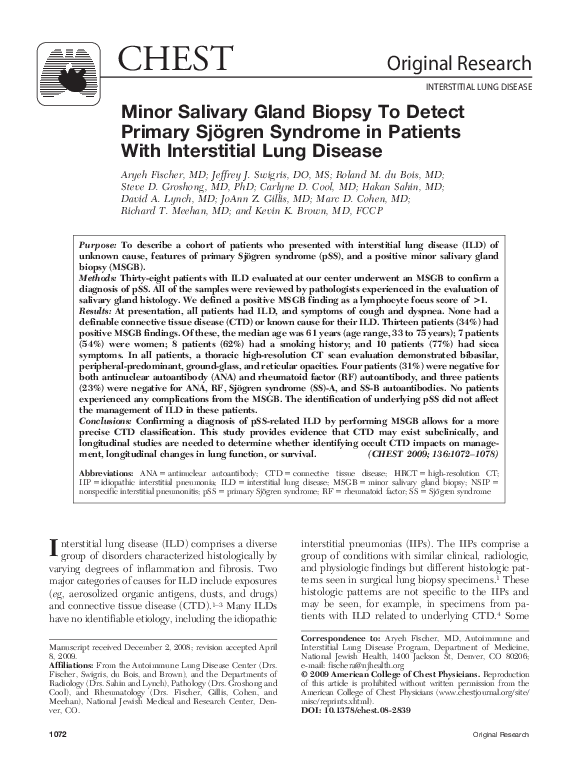(PDF) The importance of minor salivary gland biopsy in sjÃ¶gren ...