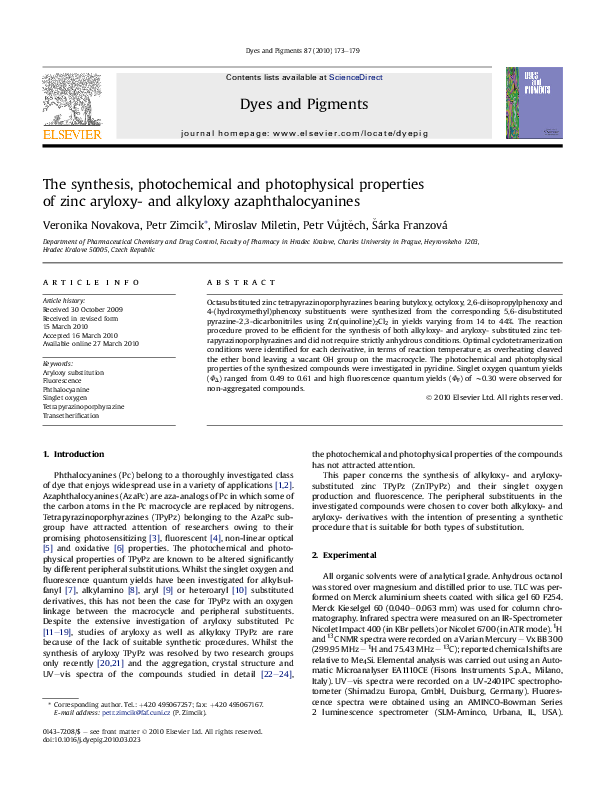 (PDF) The synthesis, photochemical and photophysical properties of zinc ...