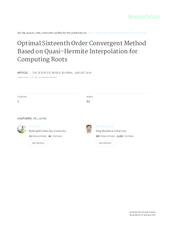 (PDF) Optimal Sixteenth Order Convergent Method Based on Quasi-Hermite Interpolation for ...