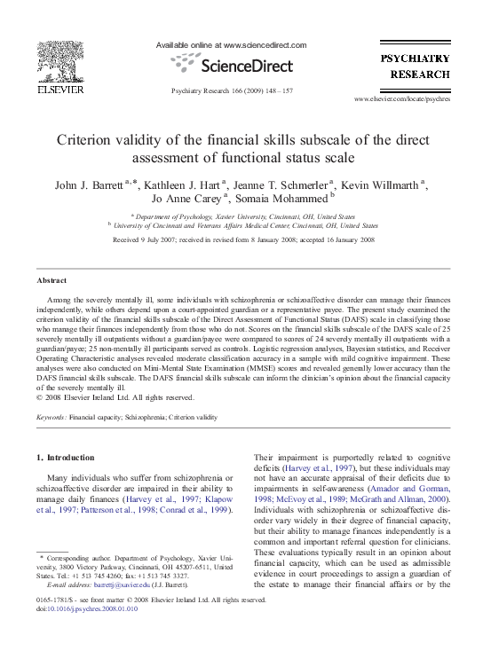 (PDF) Criterion validity of the financial skills subscale of the direct ...