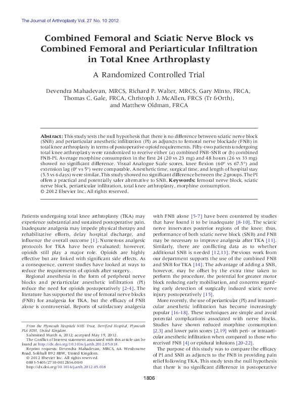 (PDF) Combined Femoral and Sciatic Nerve Block vs Combined Femoral and ...