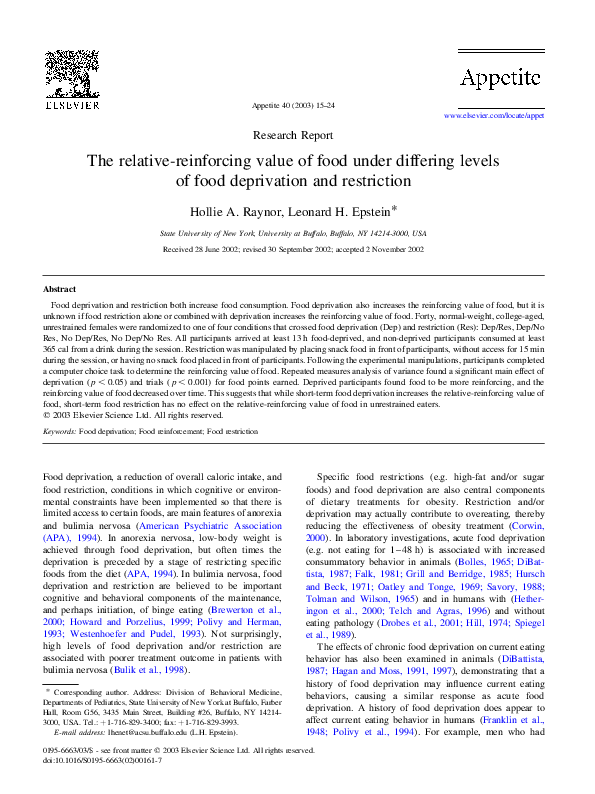 (PDF) The relative-reinforcing value of food under differing levels of ...
