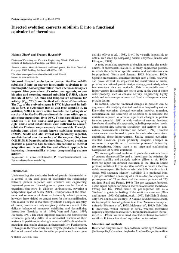 (PDF) Directed evolution converts subtilisin E into a functional ...