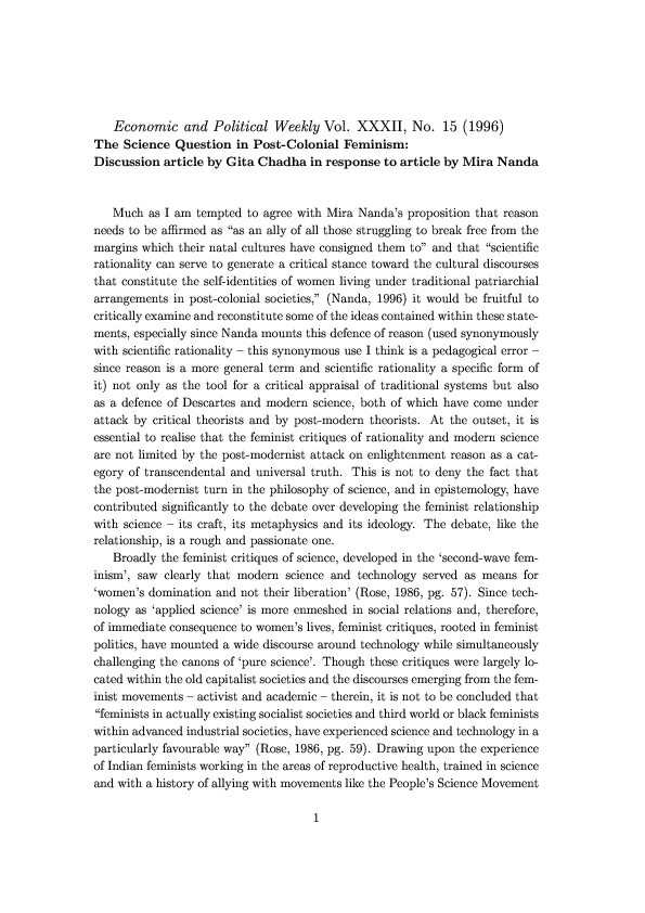 (PDF) The Science Question in Post-Colonial Feminism: Discussion ...