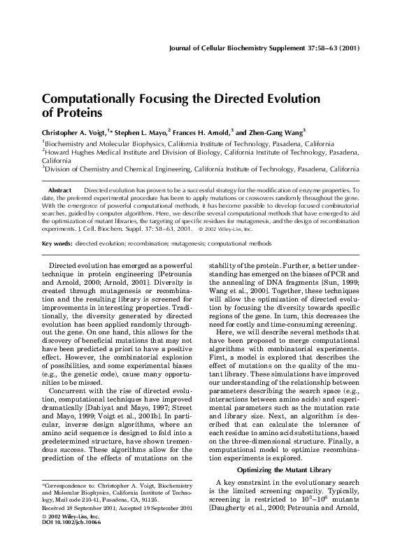 (PDF) Computationally focusing the directed evolution of proteins ...