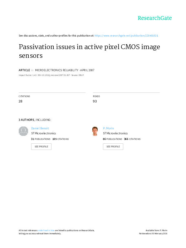 (PDF) Passivation issues in active pixel CMOS image sensors