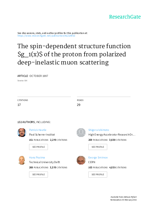 (PDF) The spin-dependent structure function g(1)(x) of the proton from polarized deep-inelastic ...