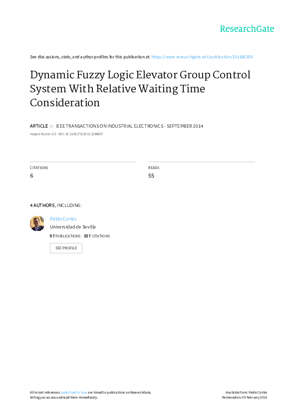 (PDF) Dynamic Fuzzy Logic Elevator Group Control System With Relative ...
