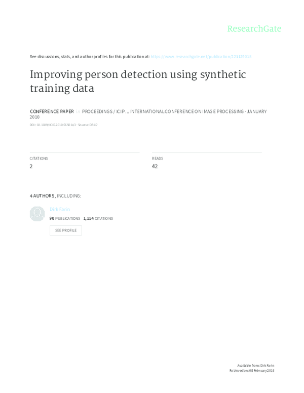 (PDF) Improving person detection using synthetic training data