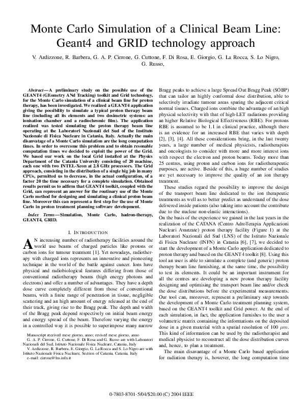 (PDF) Monte Carlo simulation of a clinical beam line: Geant4 and GRID technology approach