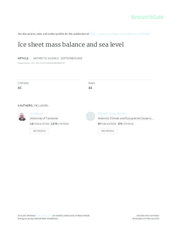 (PDF) Ice sheet mass balance and sea level