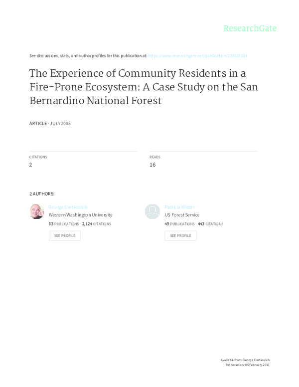 (PDF) The Experience of Community Residents in a Fire-Prone Ecosystem ...