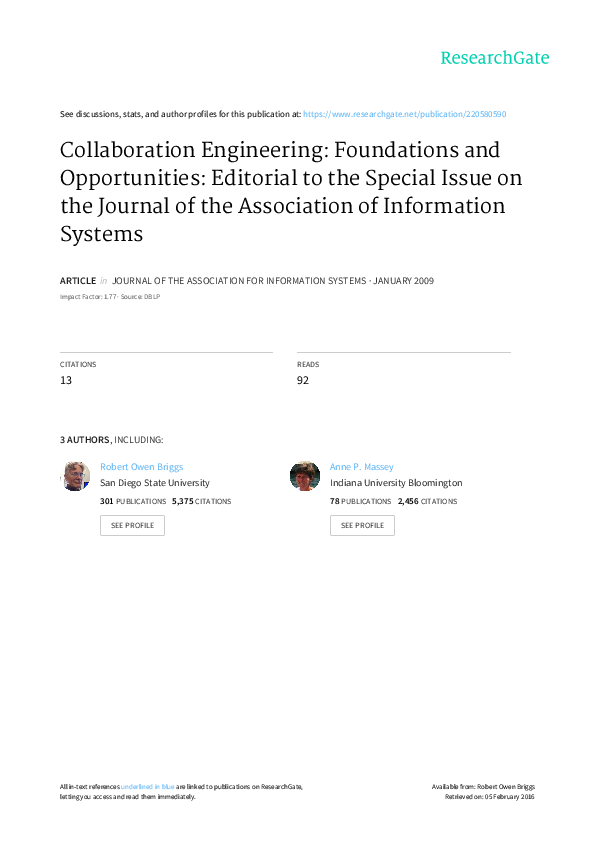 (PDF) Collaboration Engineering: Foundations and Opportunities: Editorial to the Special Issue ...