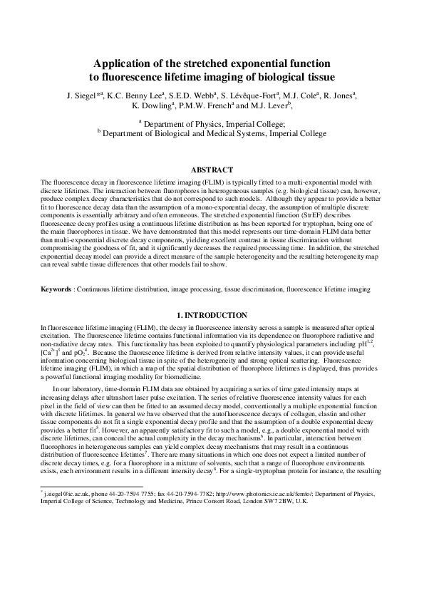 (PDF) Application of the Stretched Exponential Function to Fluorescence ...