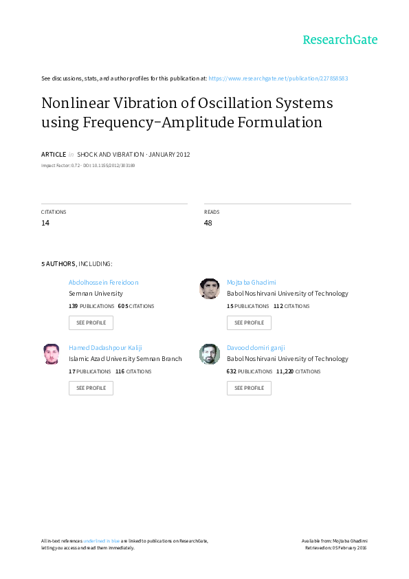 (PDF) Nonlinear Vibration of Oscillation Systems using Frequency-Amplitude Formulation