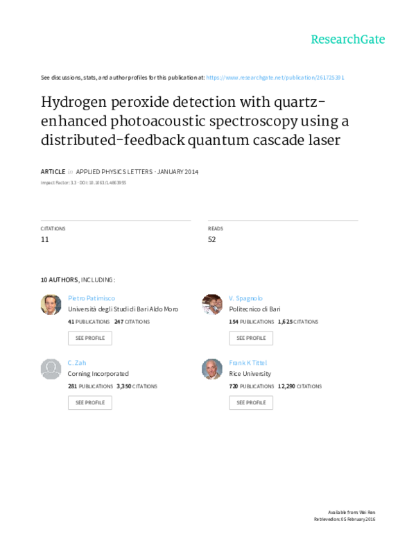 (PDF) Hydrogen peroxide detection with quartz-enhanced photoacoustic spectroscopy using a ...