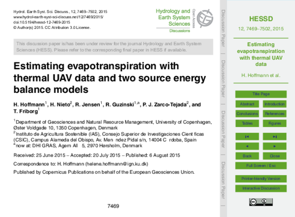 (PDF) Estimating evapotranspiration with thermal UAV data and two source energy balance models