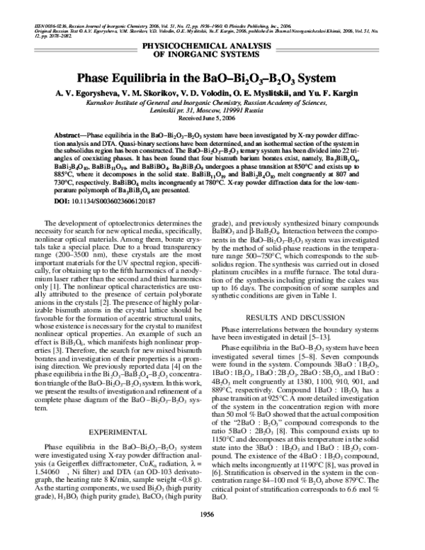 (PDF) Phase equilibria in the BaO-Bi2O3-B2O3 system