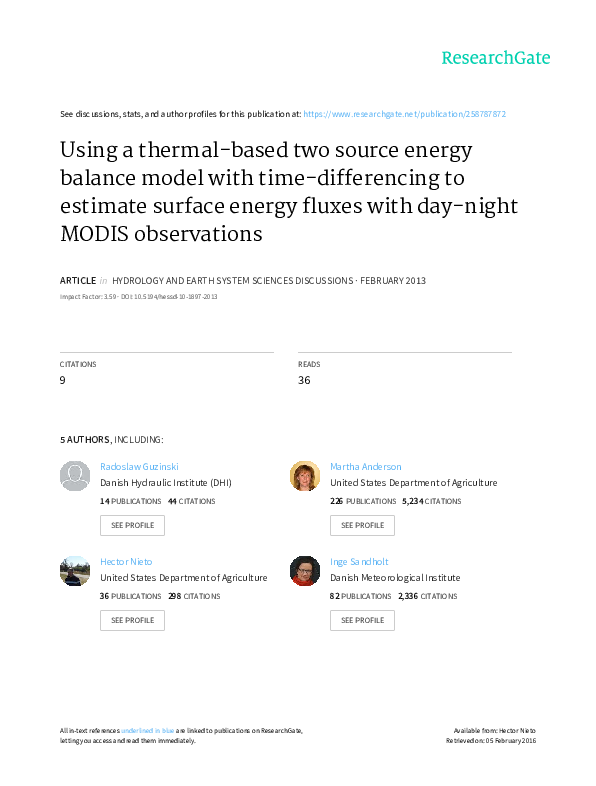 (PDF) Using a thermal-based two source energy balance model with time-differencing to estimate ...