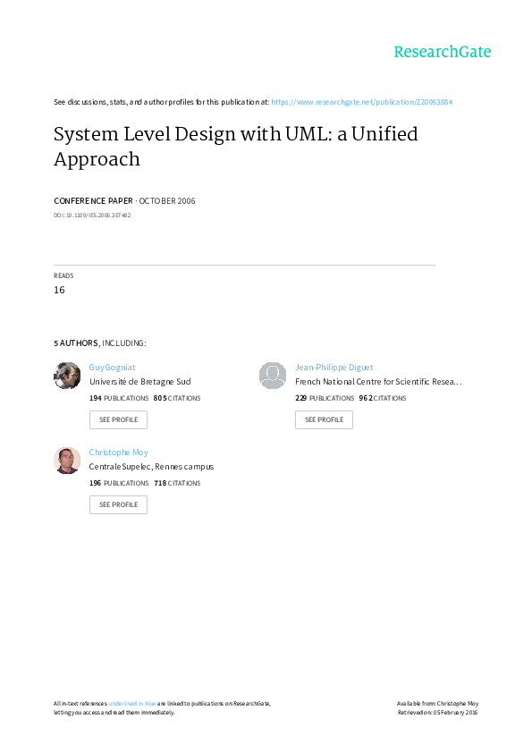 (PDF) System Level Design with UML: a Unified Approach