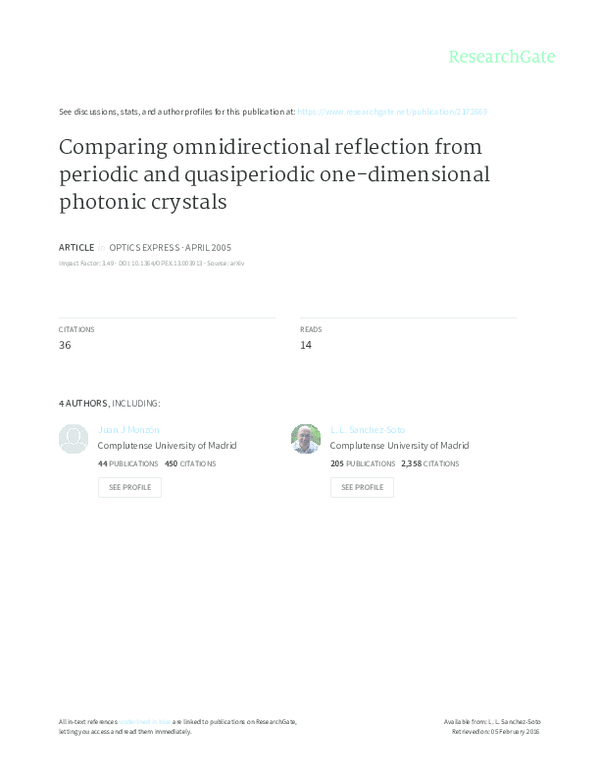 Pdf Comparing Omnidirectional Reflection From Periodic And Quasiperiodic One Dimensional