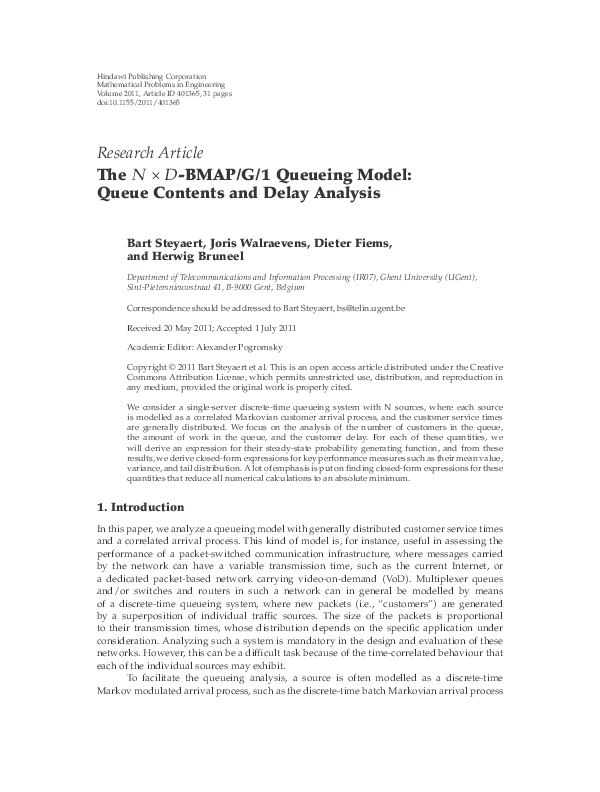 (PDF) The 𝑁×𝐷-BMAP/G/1 Queueing Model: Queue Contents and Delay Analysis