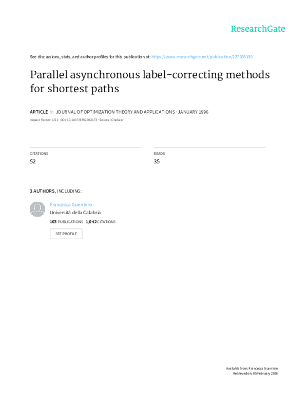 Pdf Parallel Asynchronous Label Correcting Methods For Shortest Paths