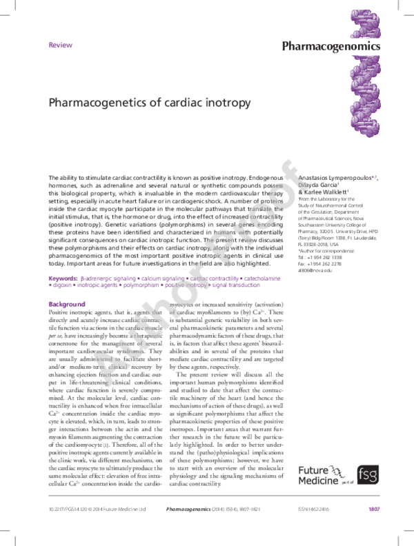 (PDF) Pharmacogenetics of cardiac inotropy