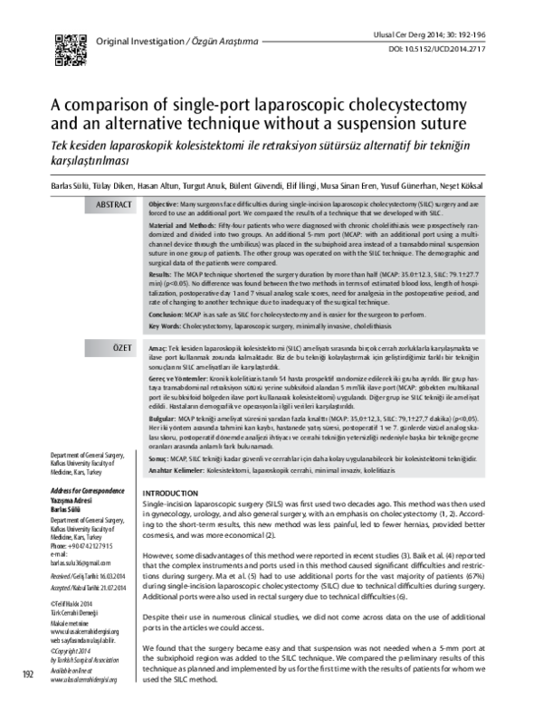 (PDF) A comparison of single-port laparoscopic cholecystectomy and an alternative technique ...