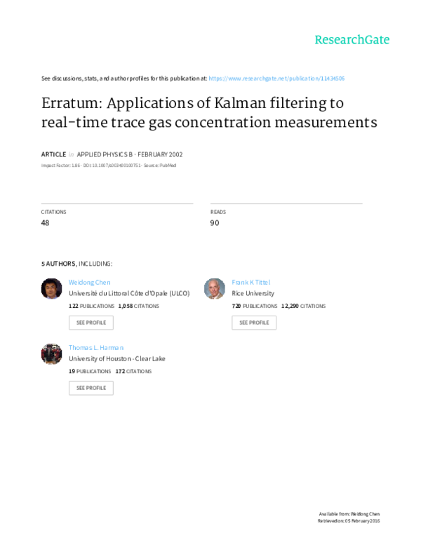 (PDF) Applications of Kalman filtering to real-time trace gas ...