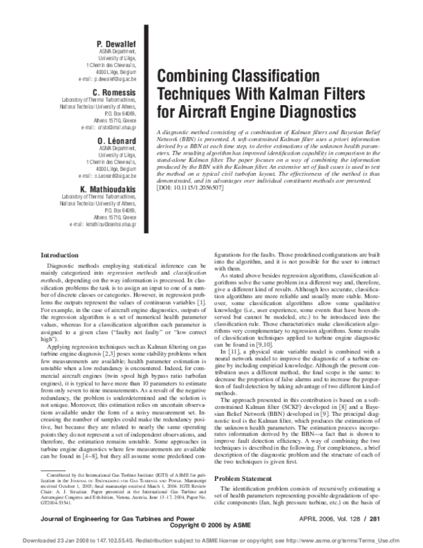 (PDF) Combining Classification Techniques With Kalman Filters for Aircraft Engine Diagnostics
