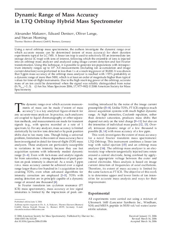 (PDF) Dynamic range of mass accuracy in LTQ orbitrap hybrid mass ...
