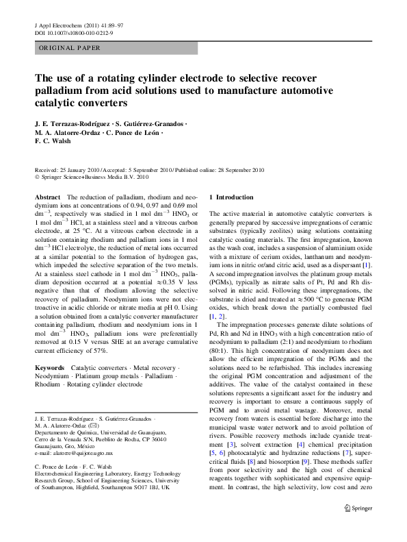 (PDF) The use of a rotating cylinder electrode to selective recover ...