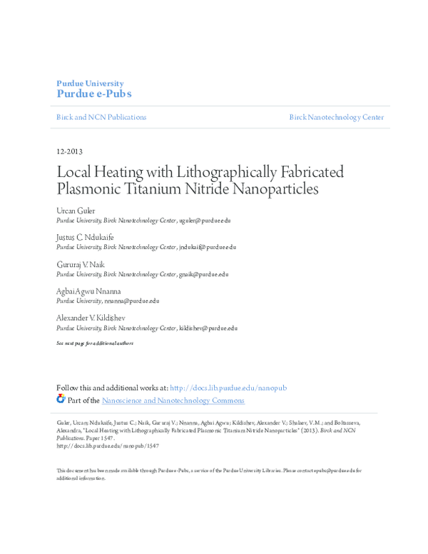 (PDF) Local Heating with Lithographically Fabricated Plasmonic Titanium Nitride Nanoparticles ...