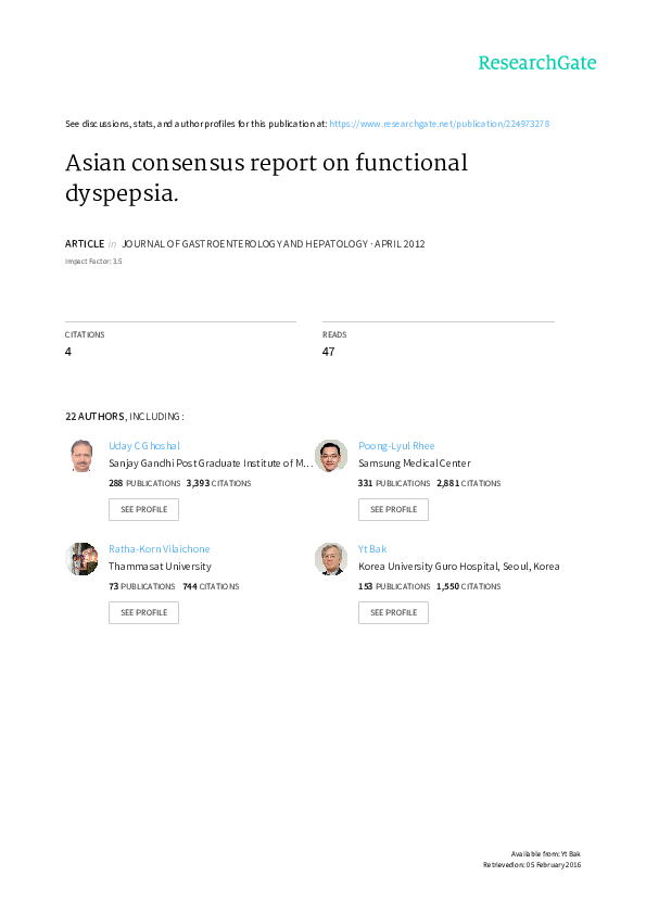 (PDF) Asian consensus report on functional dyspepsia