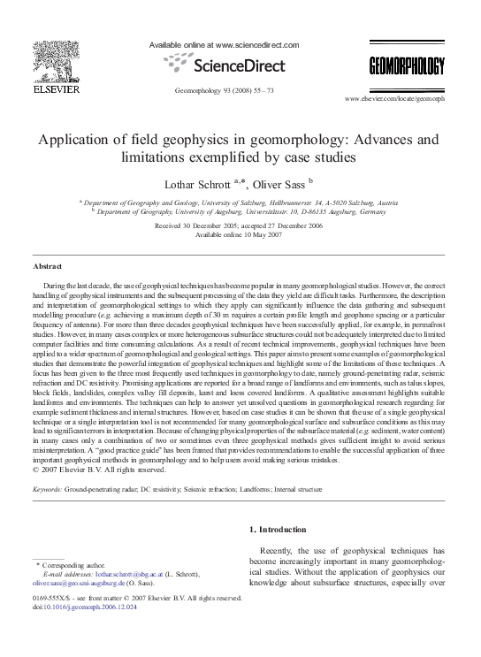 (PDF) Application of field geophysics in geomorphology: Advances and ...