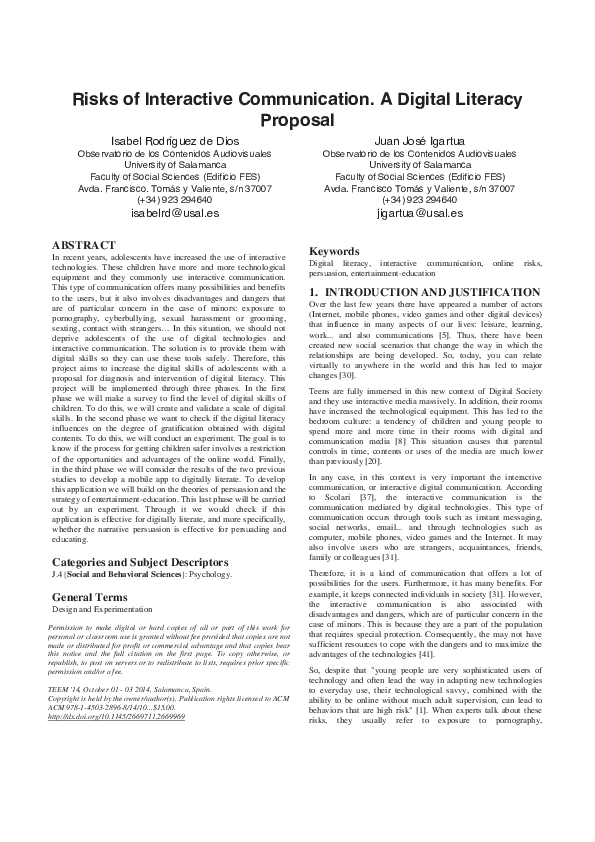 (PDF) Risks of Interactive Communication. A Digital Literacy Proposal
