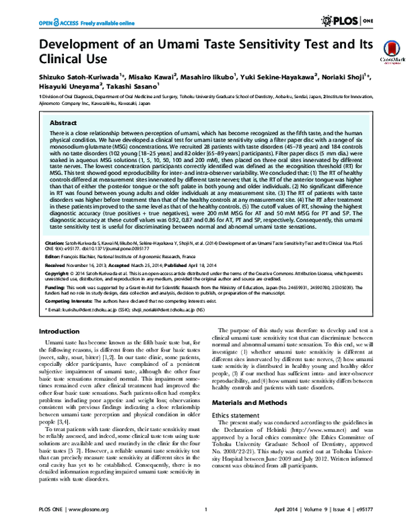 (PDF) Development of an Umami Taste Sensitivity Test and Its Clinical Use