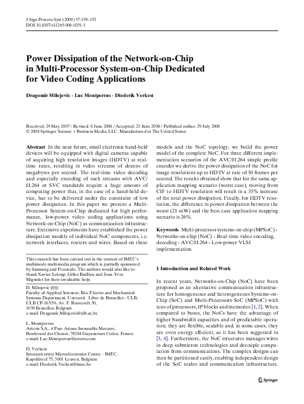 (PDF) Power Dissipation of the Network-on-Chip in Multi-Processor System-on-Chip Dedicated for ...