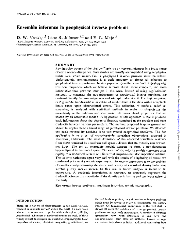 (PDF) Ensemble inference in geophysical inverse problems