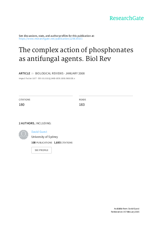 (PDF) THE COMPLEX ACTION OF PHOSPHONATES AS ANTIFUNGAL AGENTS