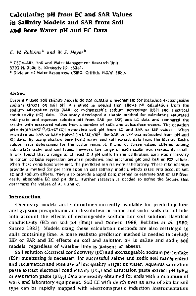 (PDF) Calculating pH from EC and SAR values in salinity models and SAR ...