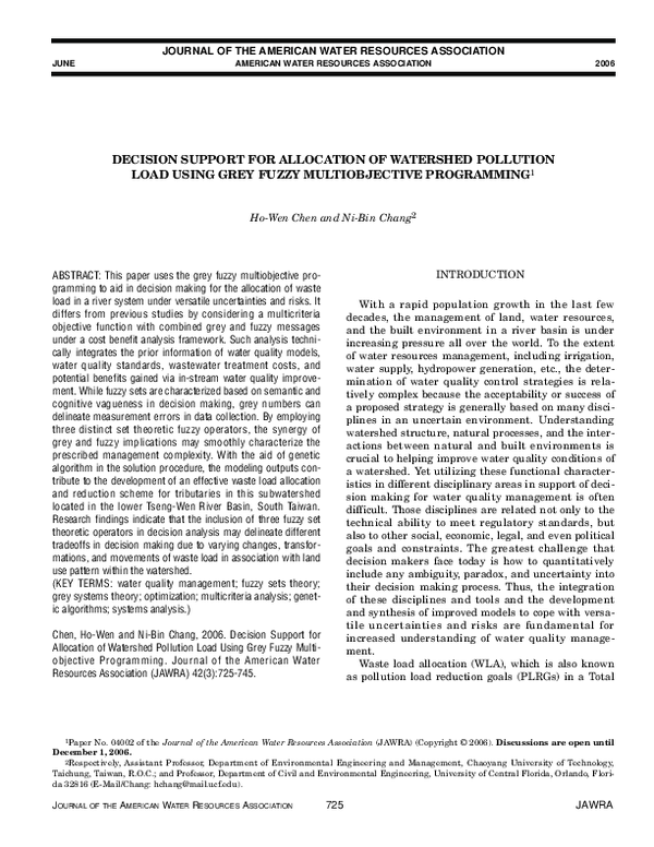 (PDF) DECISION SUPPORT FOR ALLOCATION OF WATERSHED POLLUTION LOAD USING GREY FUZZY ...