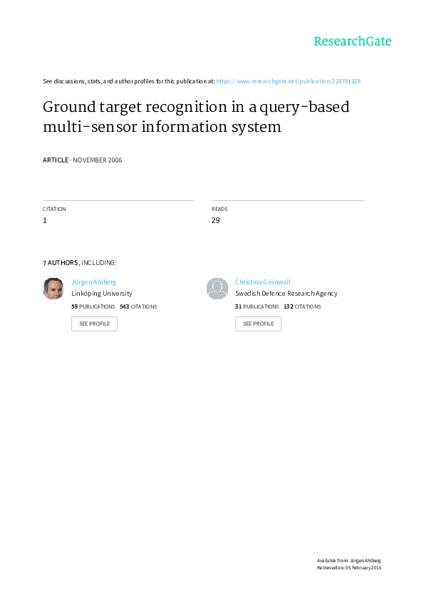 (PDF) Ground Target Recognition in a Query-Based MultiSensor Information System