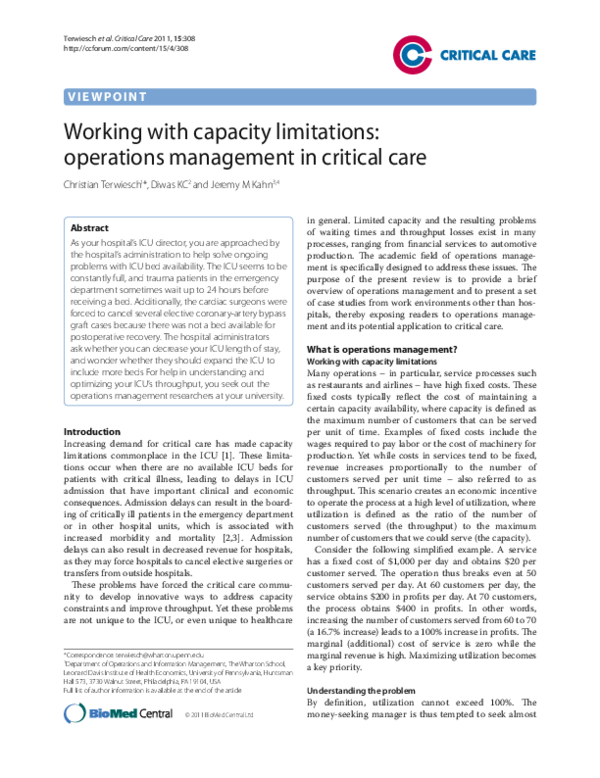 (PDF) Working with capacity limitations: operations management in ...