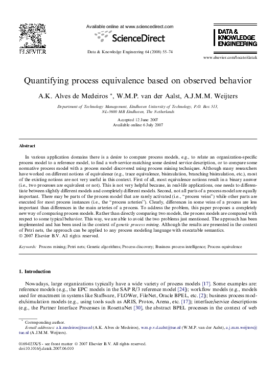 (PDF) Quantifying process equivalence based on observed behavior