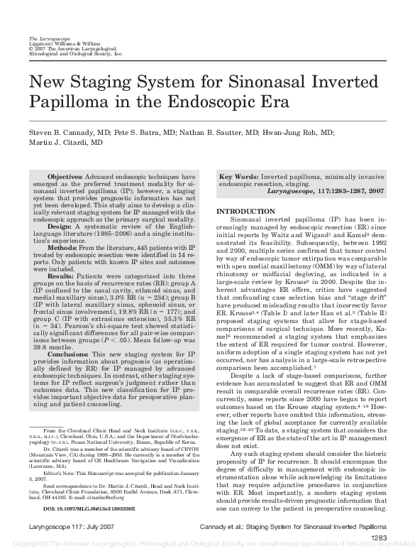 (PDF) New staging system for sinonasal inverted papilloma in the ...