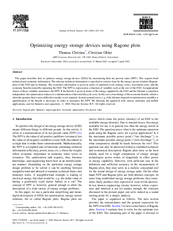 (PDF) Optimizing energy storage devices using Ragone plots